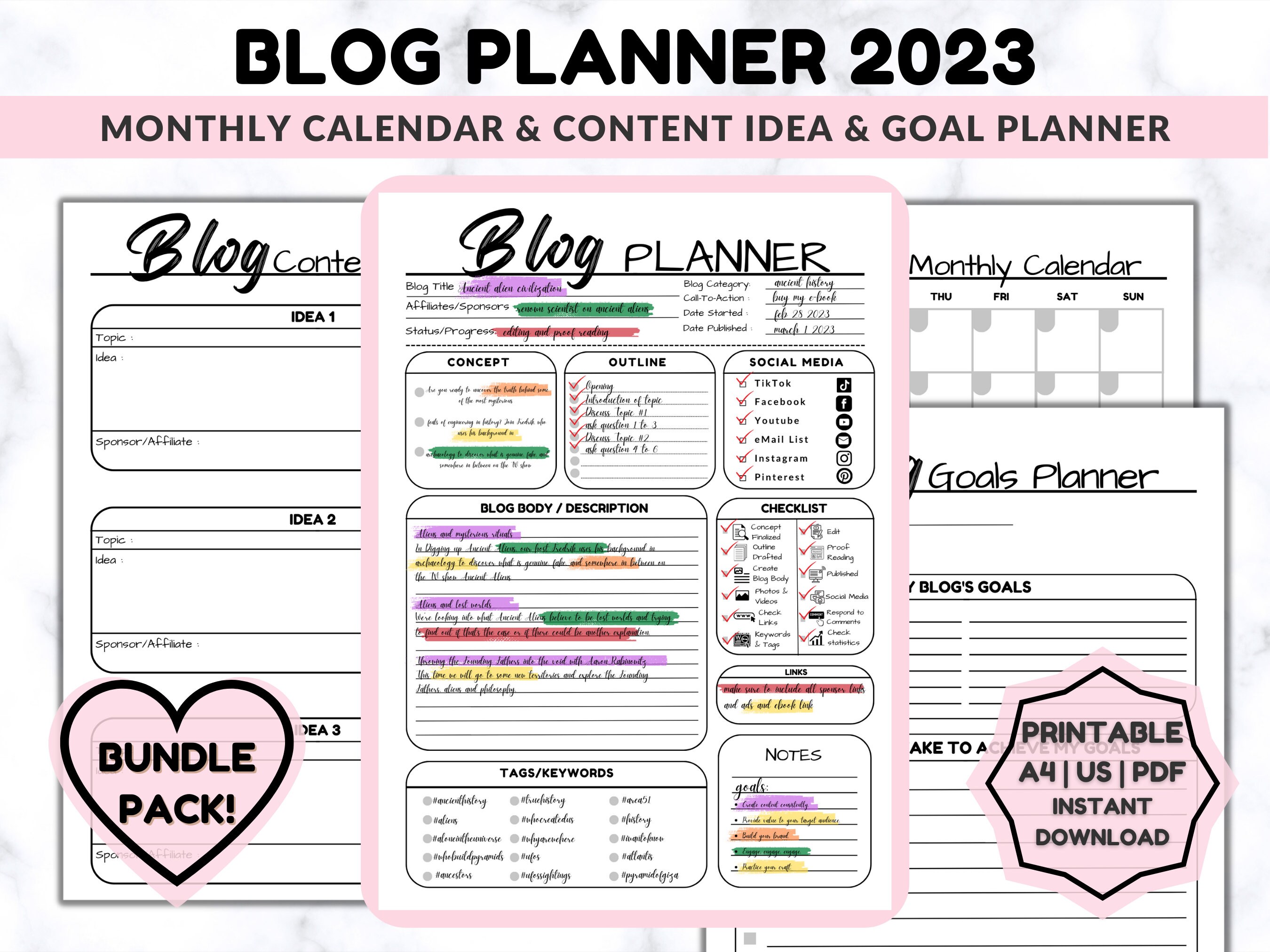 Premium Blog Planner 2023 Printable Blog Post Planner - Etsy