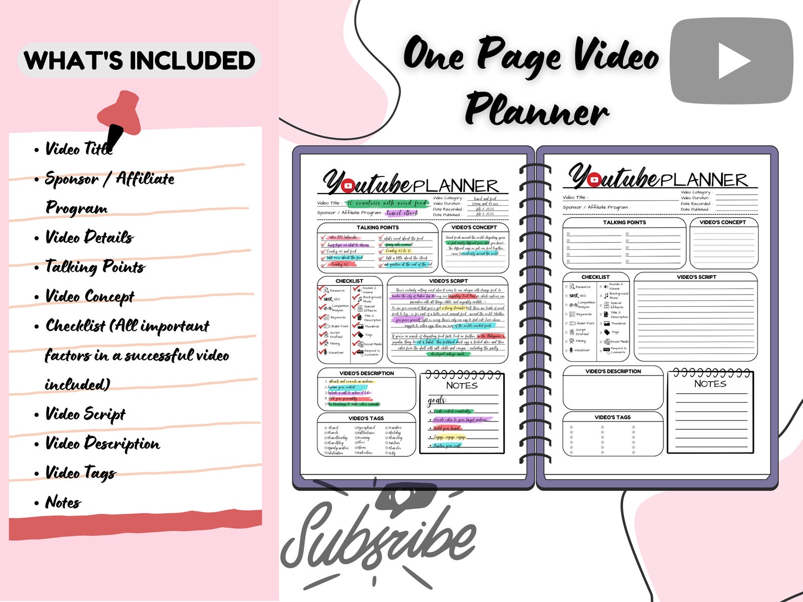 Premium Youtube Planner, Video Content Planner, Social Media Planner ...