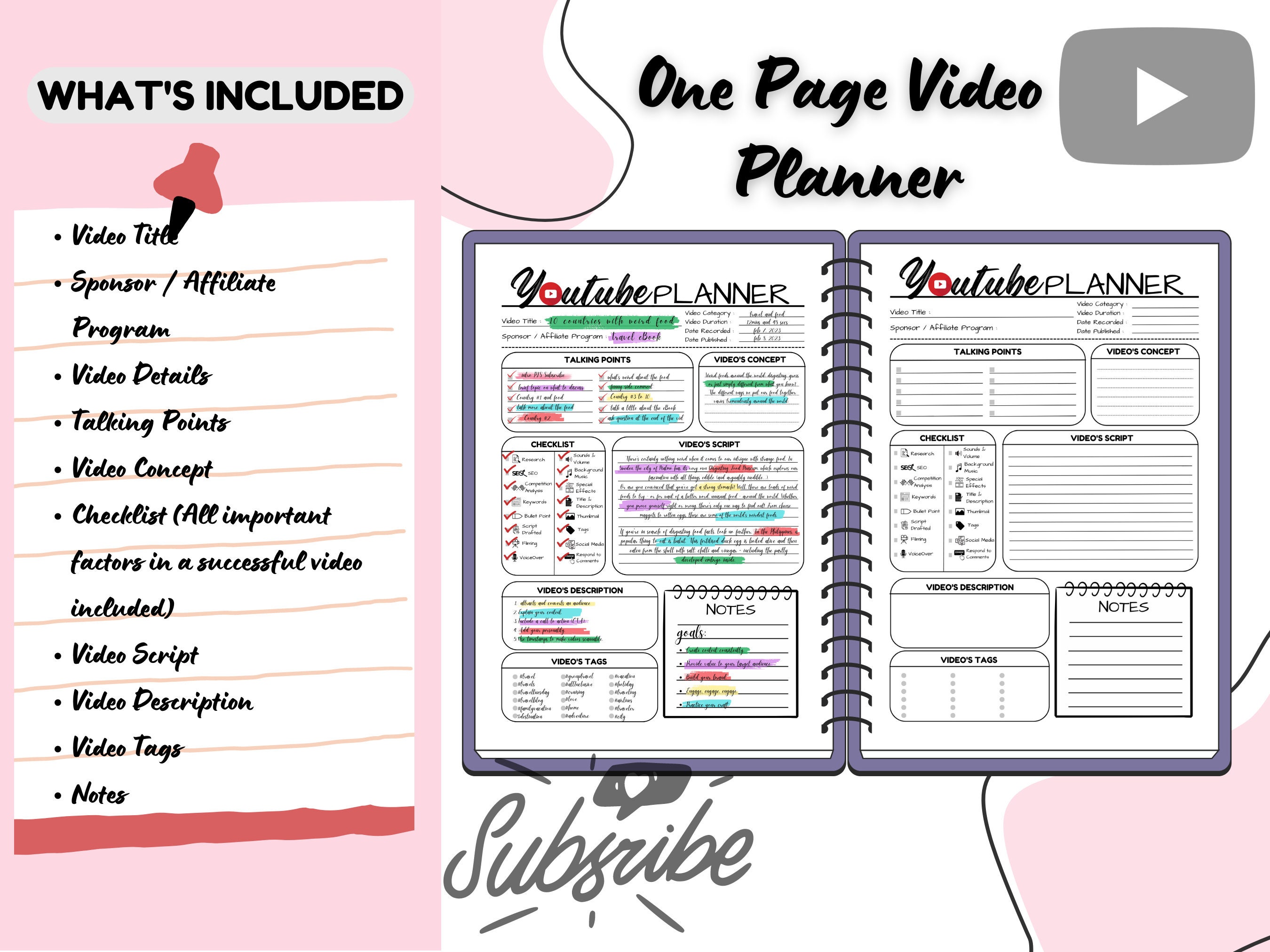 Premium Youtube Planner, Video Content Planner, Social Media Planner ...