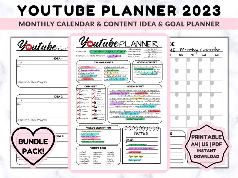 Premium Youtube Planner, Video Content Planner, Social Media Planner ...