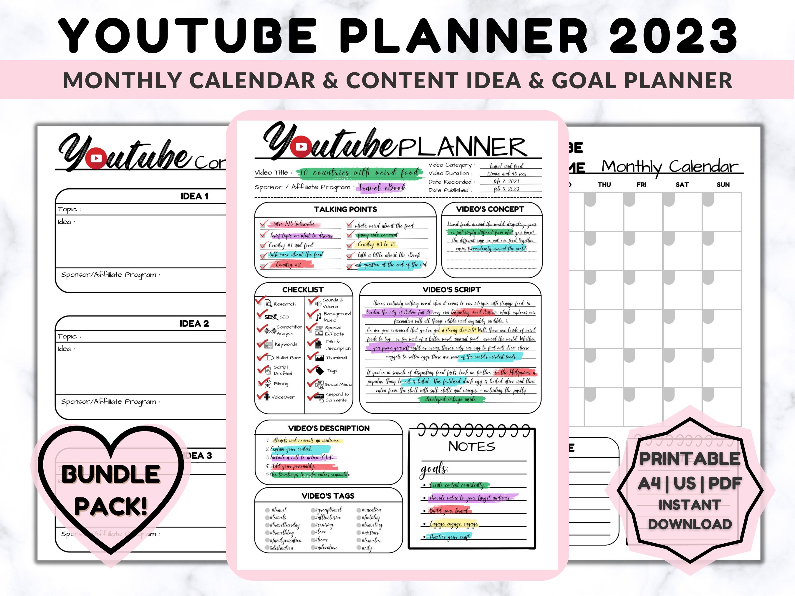 Premium Youtube Planner, Video Content Planner, Social Media Planner ...