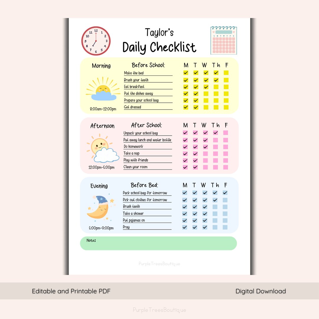 Editable Daily Checklist, Toddler Schedule, Printable Routine Chart ...