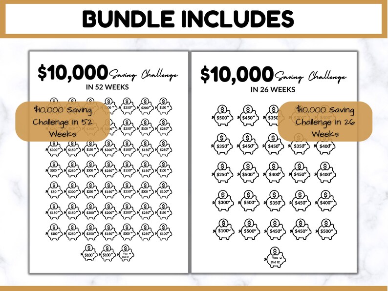 Premium 10k Savings Challenge Printable, Money Saving Challenge BUNDLE ...