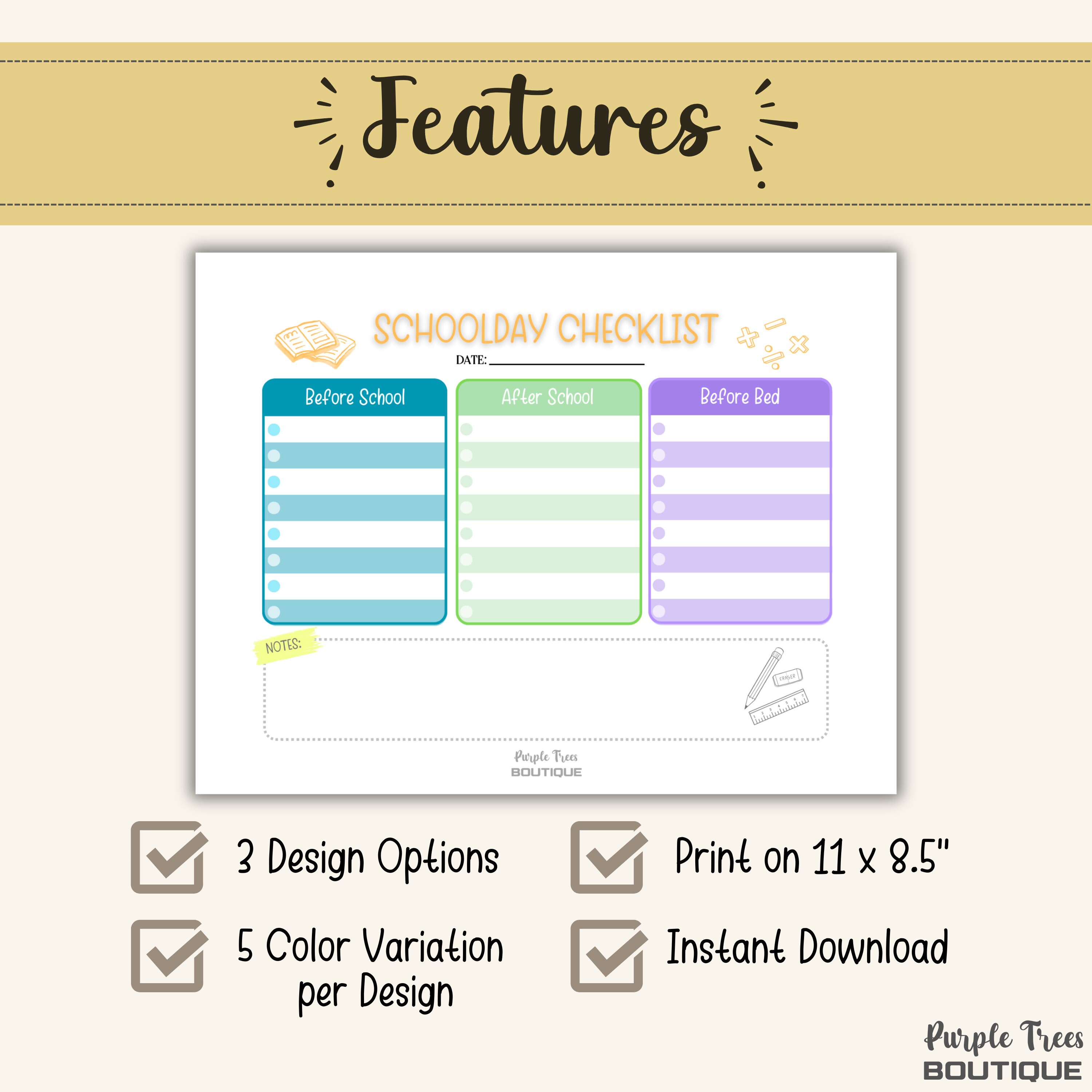 School Day Checklist, Printable Kids Daily Checklist, Before School ...