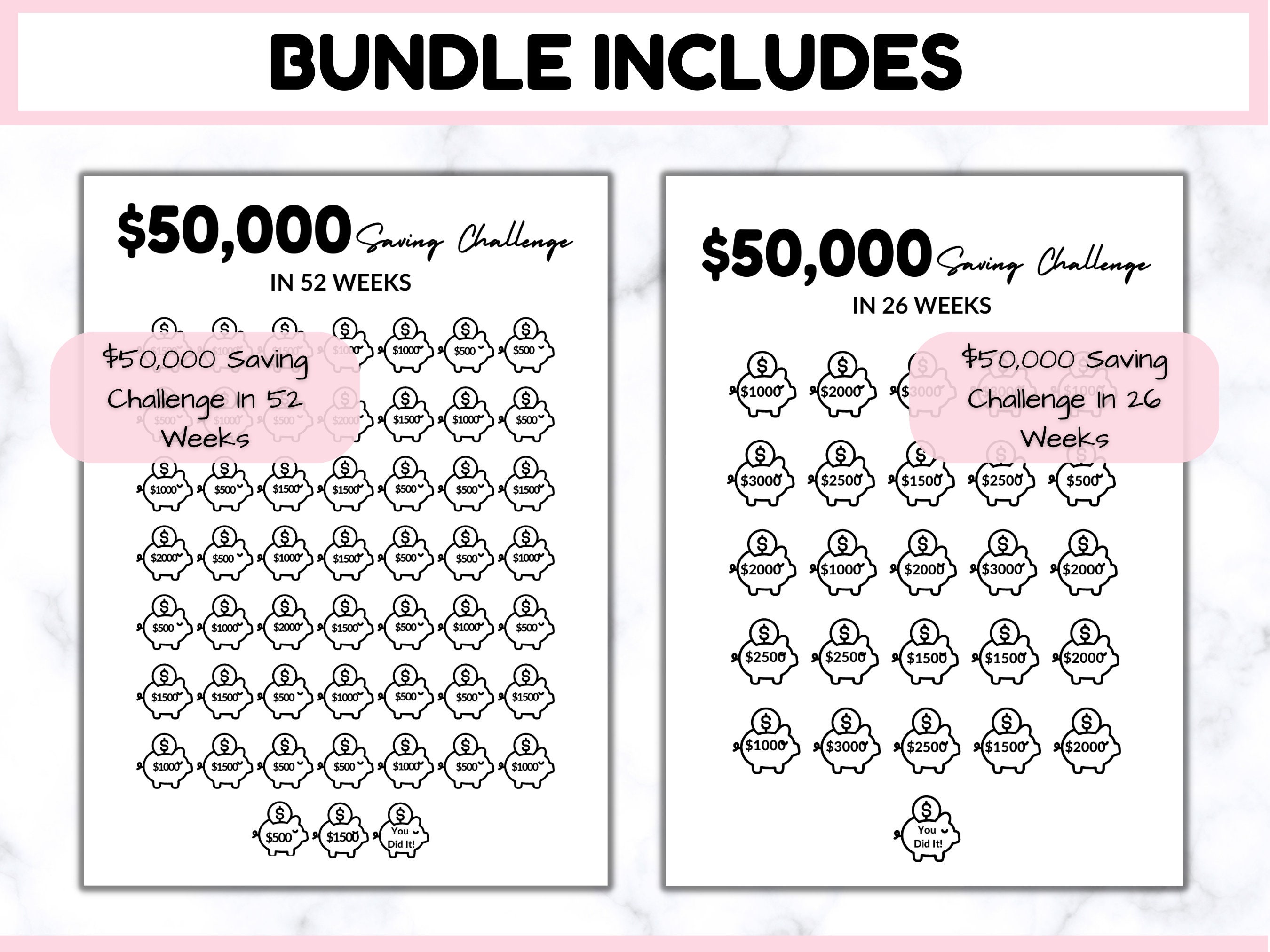 Premium 50k Savings Challenge Printable, Money Saving Challenge BUNDLE ...