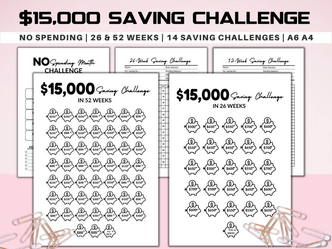 Premium 15k Savings Challenge Printable, Money Saving Challenge BUNDLE ...