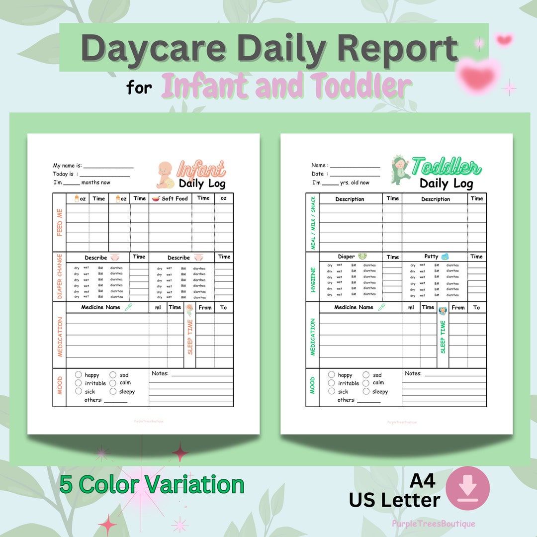 Daycare Daily Report, Infant Daily Log, Toddler Daily Log, Baby Daily ...