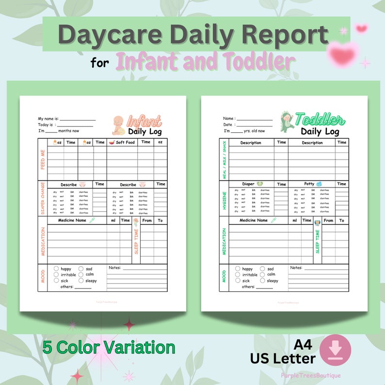 Daycare Daily Report, Infant Daily Log, Toddler Daily Log, Baby Daily ...