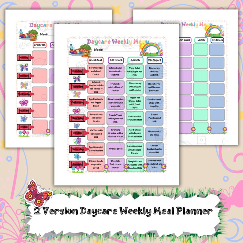 Daycare Weekly Menu, Daycare Meal Prep Planner, Daycare Childcare Form ...
