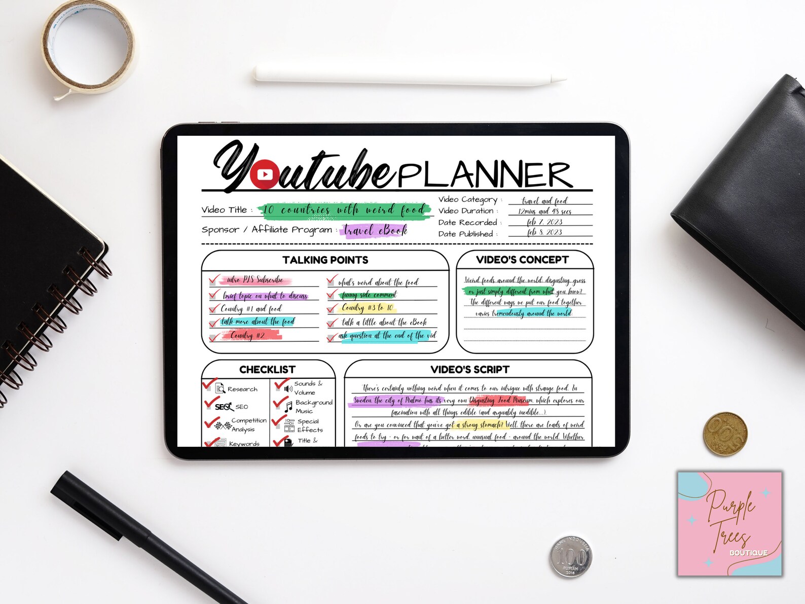 Premium Youtube Planner, Video Content Planner, Social Media Planner ...