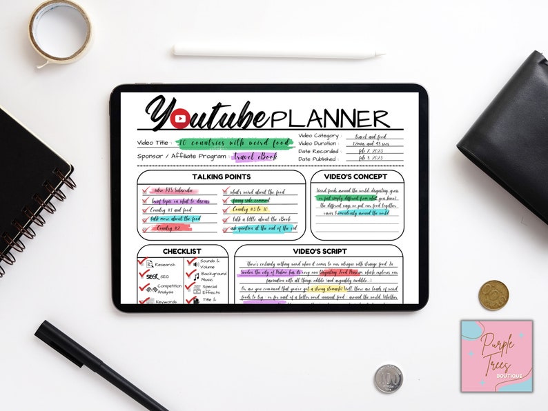Premium Youtube Planner, Video Content Planner, Social Media Planner ...