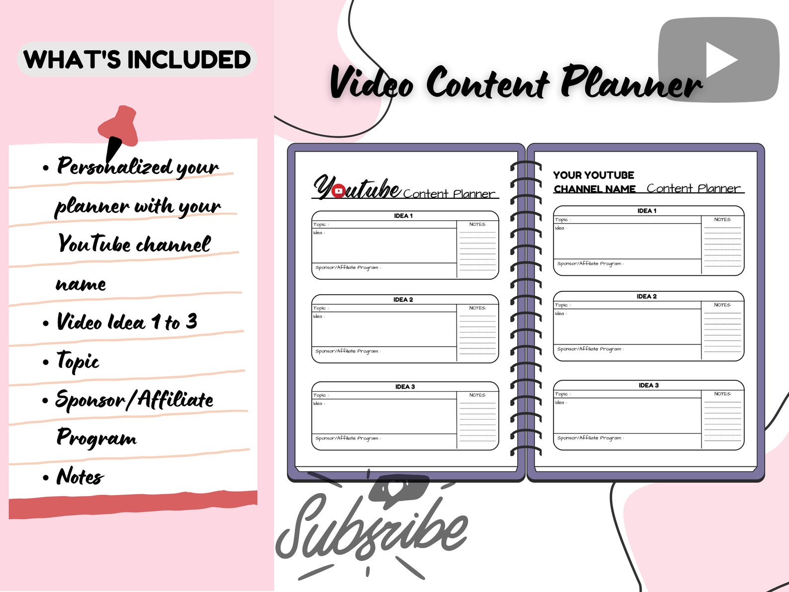 Premium Youtube Planner, Video Content Planner, Social Media Planner ...