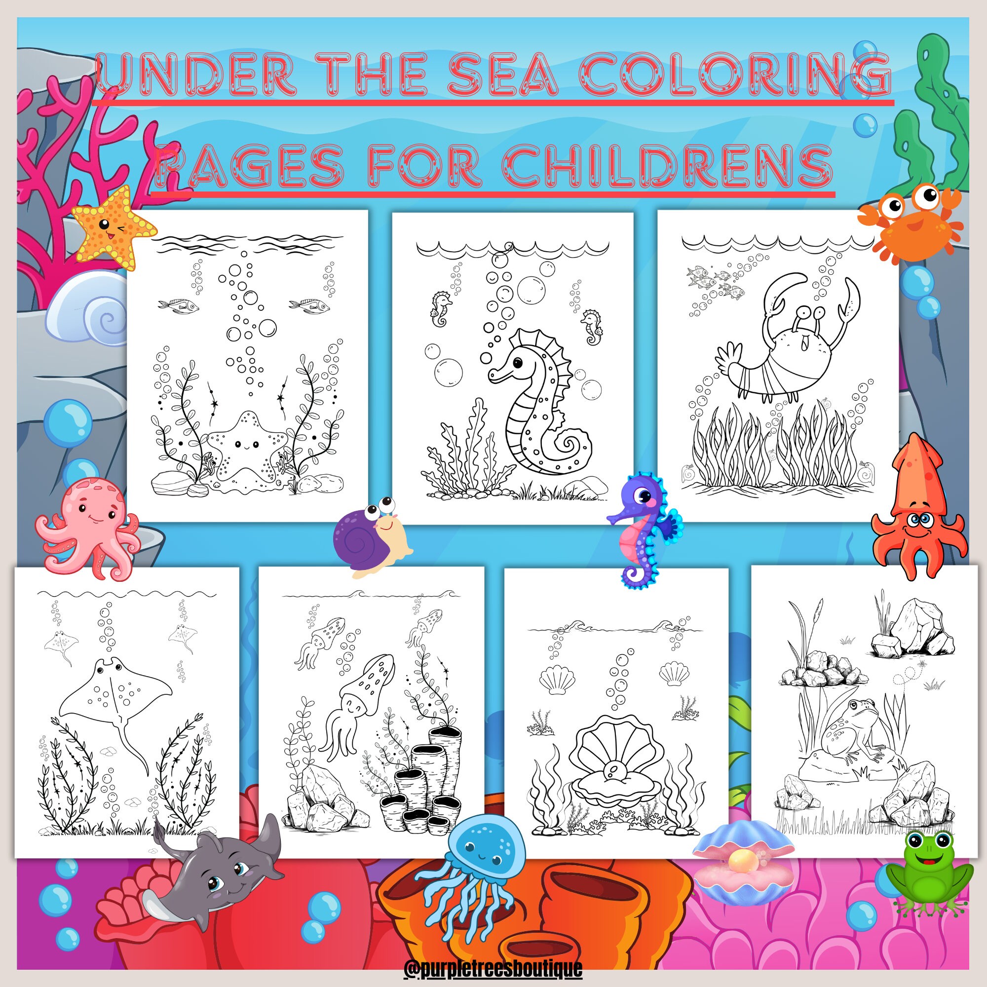 Sea Creature Printable Cute Activity Book, Downloadable Coloring Sheet ...
