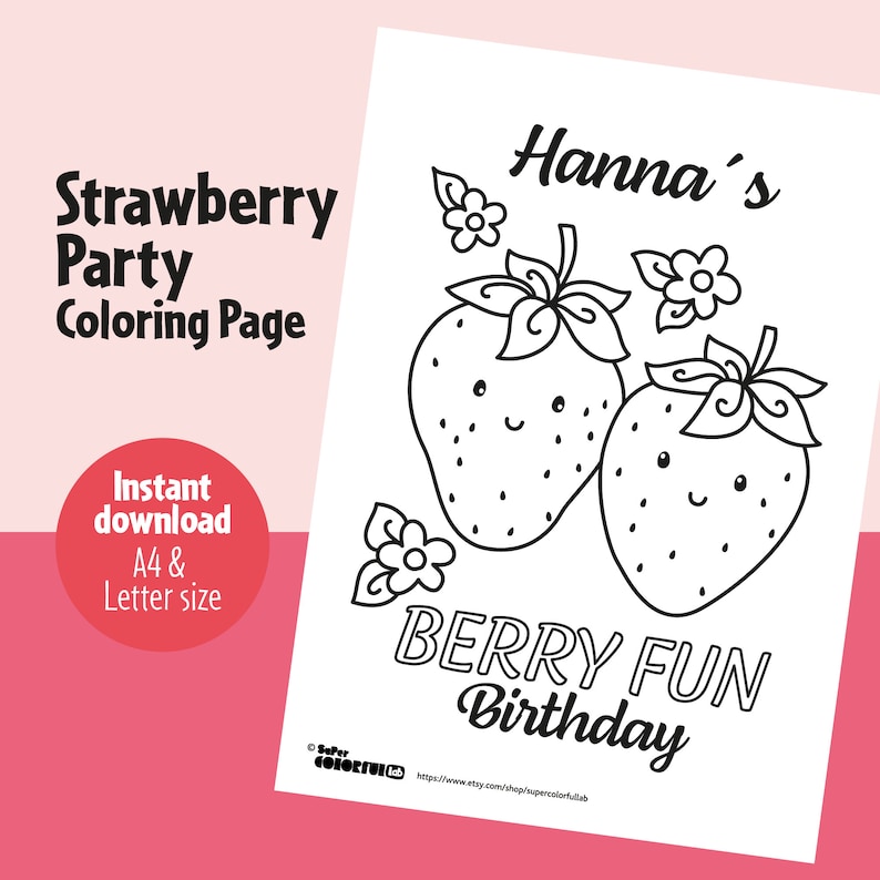 Berry Fun Birthday Activity, Strawberry Party Coloring Page, Summer ...