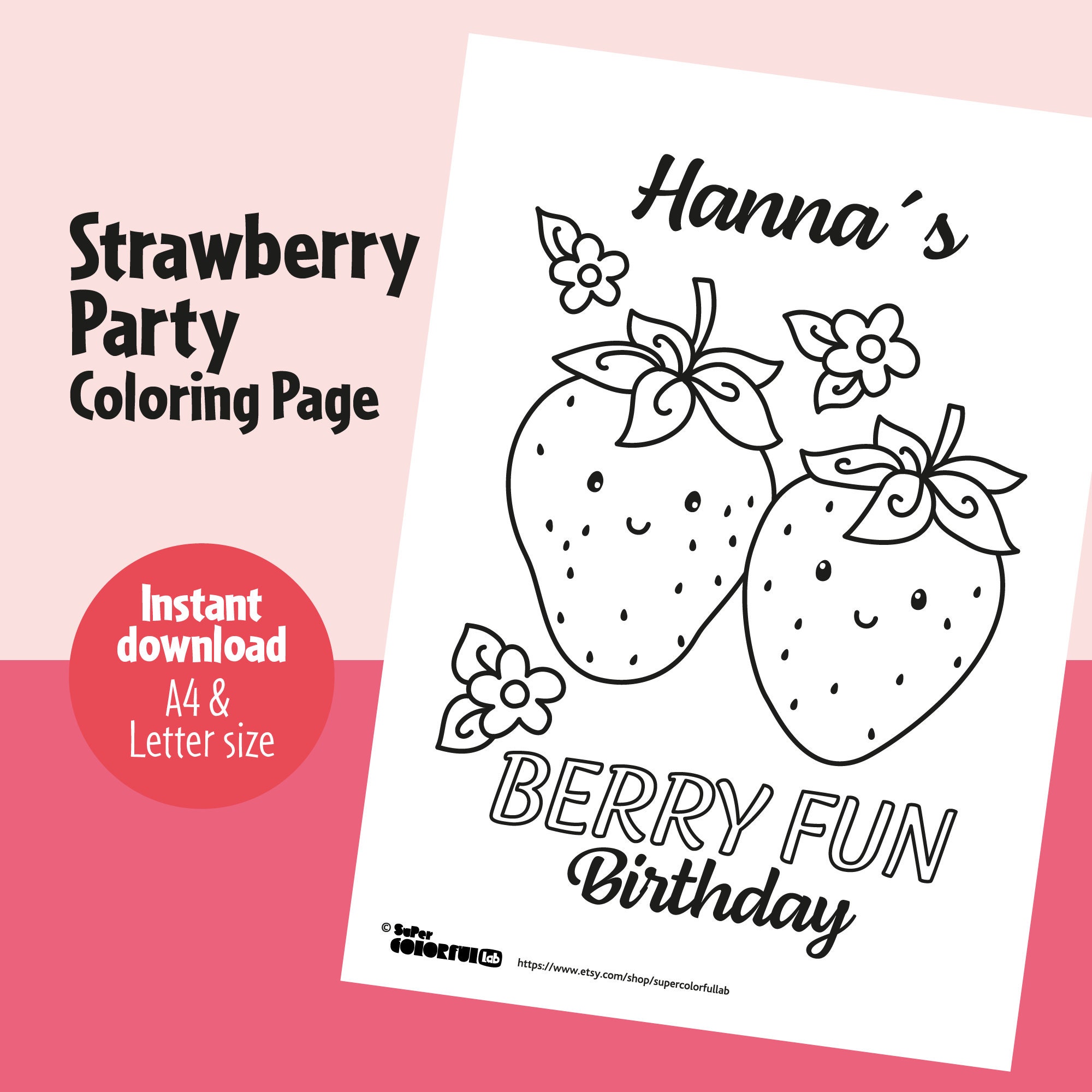 Berry Fun Birthday Activity, Strawberry Party Coloring Page, Summer ...