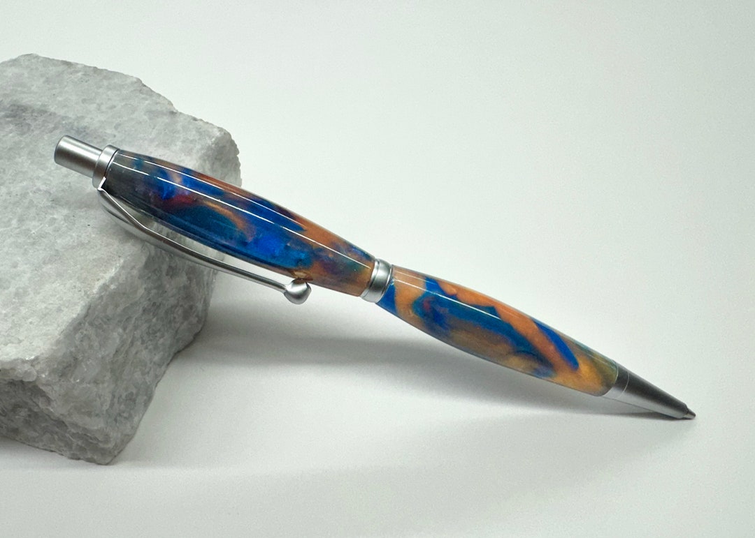 Beautiful Satin Blue and Orange Swirl Handmade Pencil - Etsy