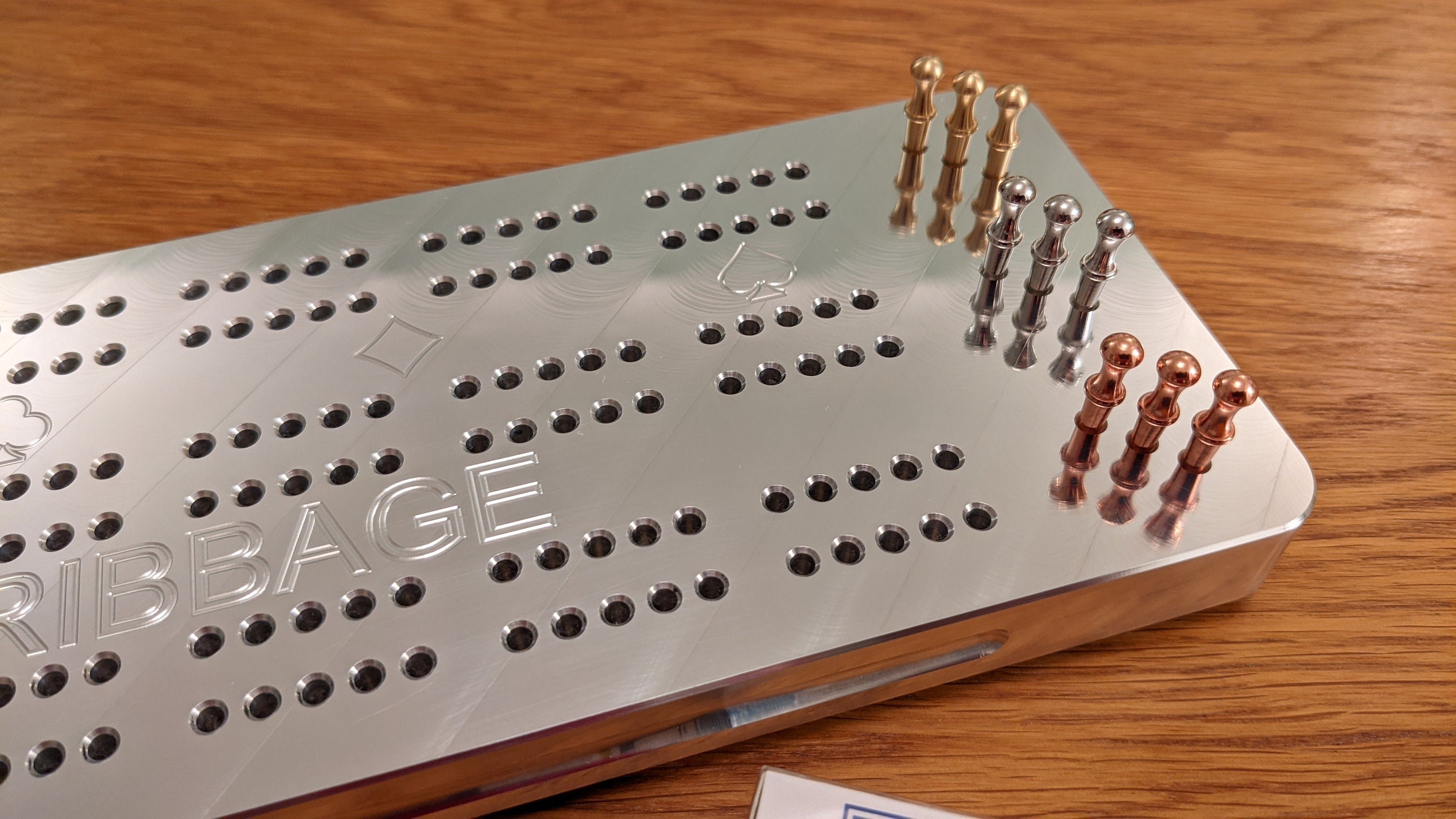 Solid Metal Cribbage Board, Nine Metal Pegs, and a Deck of Playing ...