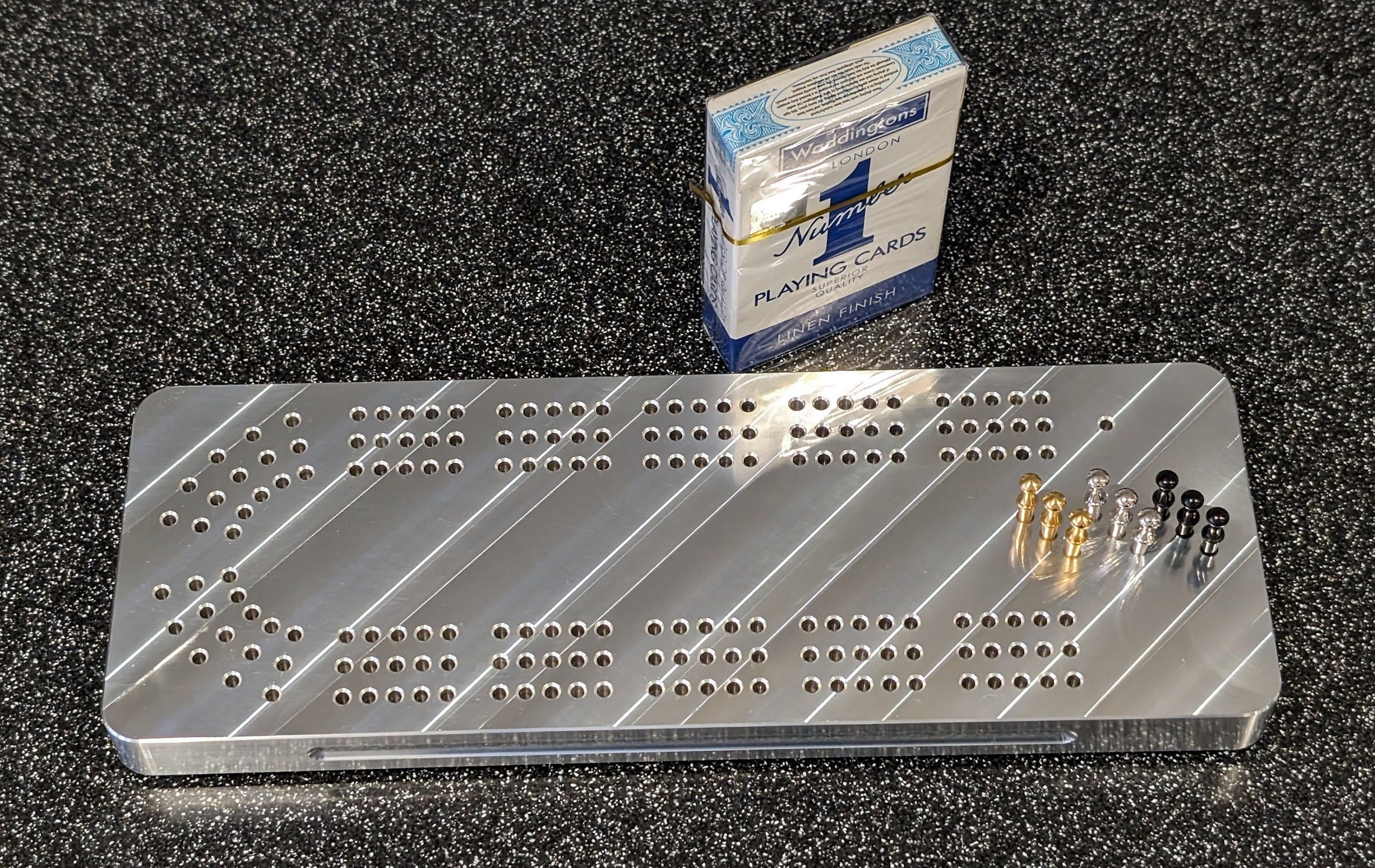 Solid Metal Cribbage Board, Nine Metal Pegs, and a Deck of Playing ...