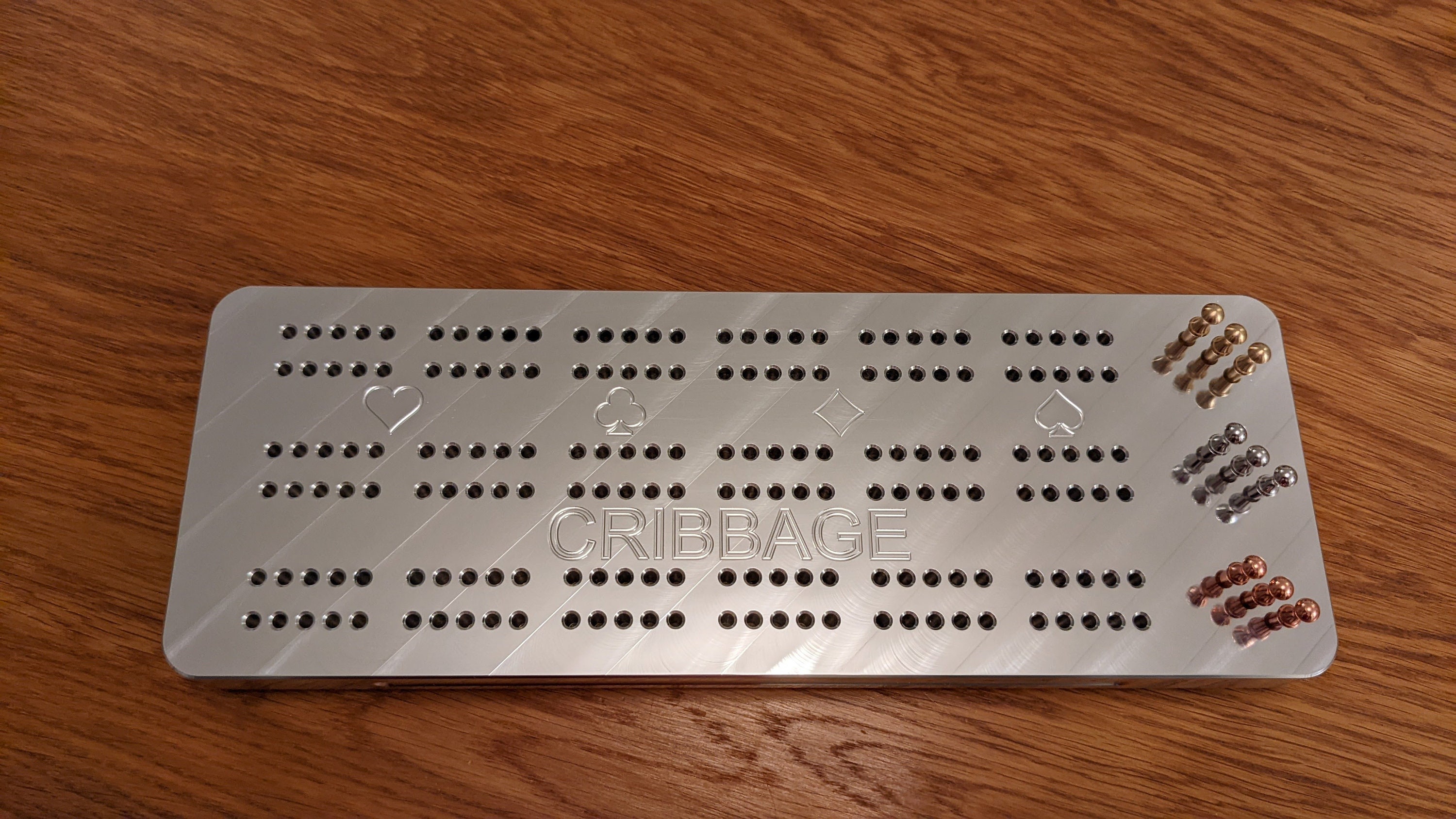 Solid Metal Cribbage Board, Nine Metal Pegs, and a Deck of Playing ...