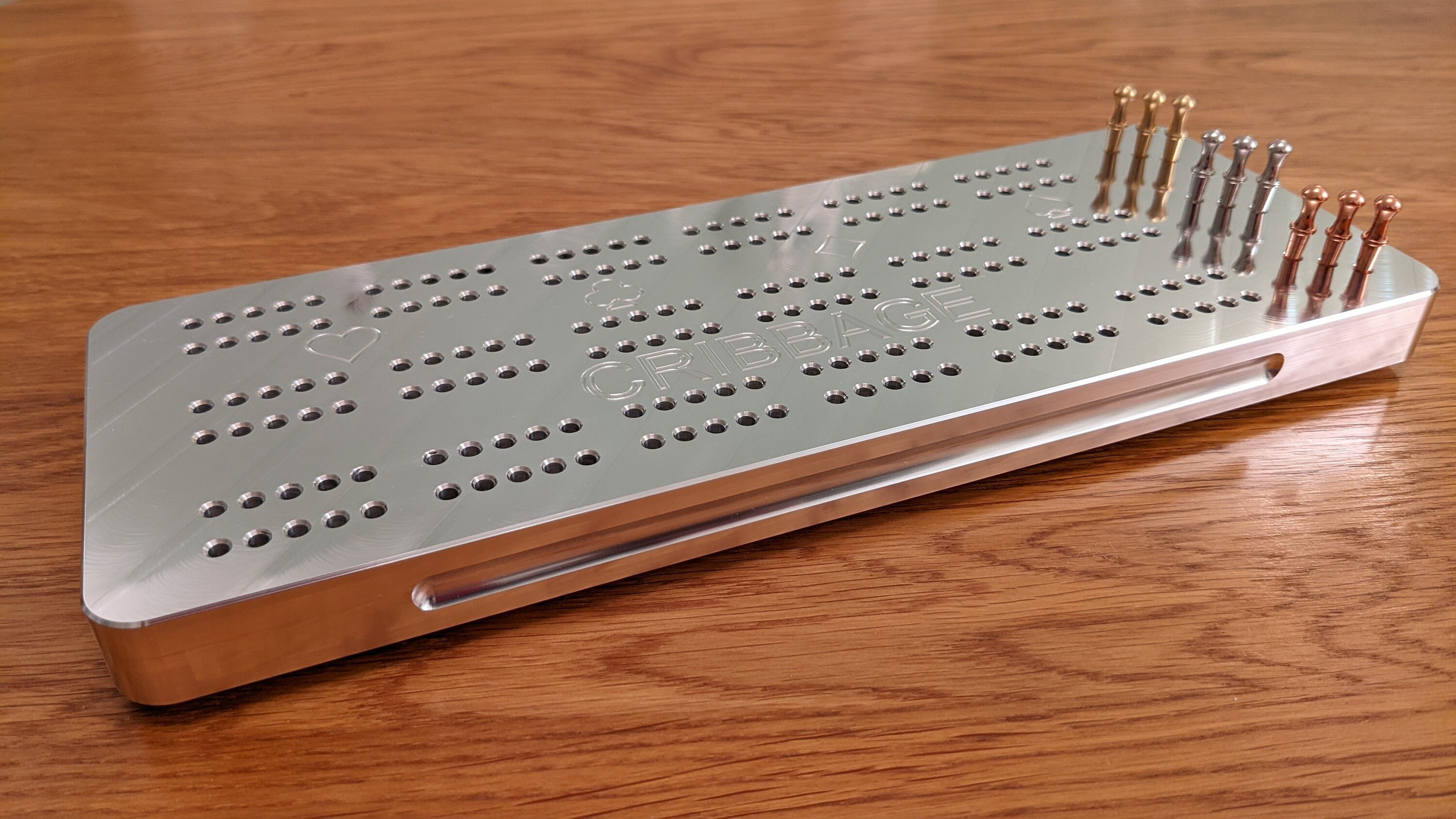 Solid Metal Cribbage Board, Nine Metal Pegs, and a Deck of Playing ...