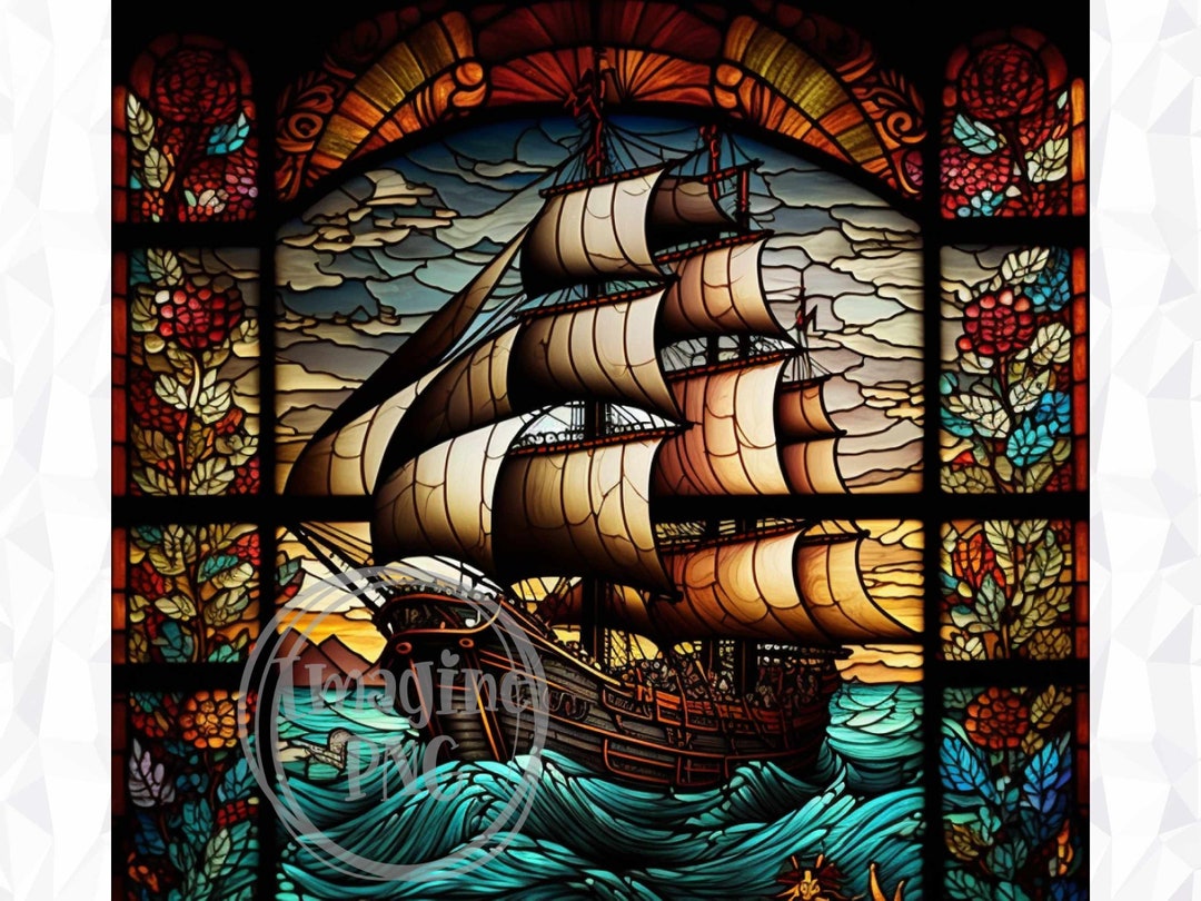 Stained Glass Pirate Ship Sublimation Design, Old Ship PNG, Sublimation ...