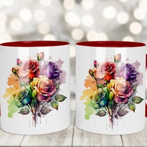 Watercolor Roses Sublimation Design, Flowers PNG, Rainbow Roses ...