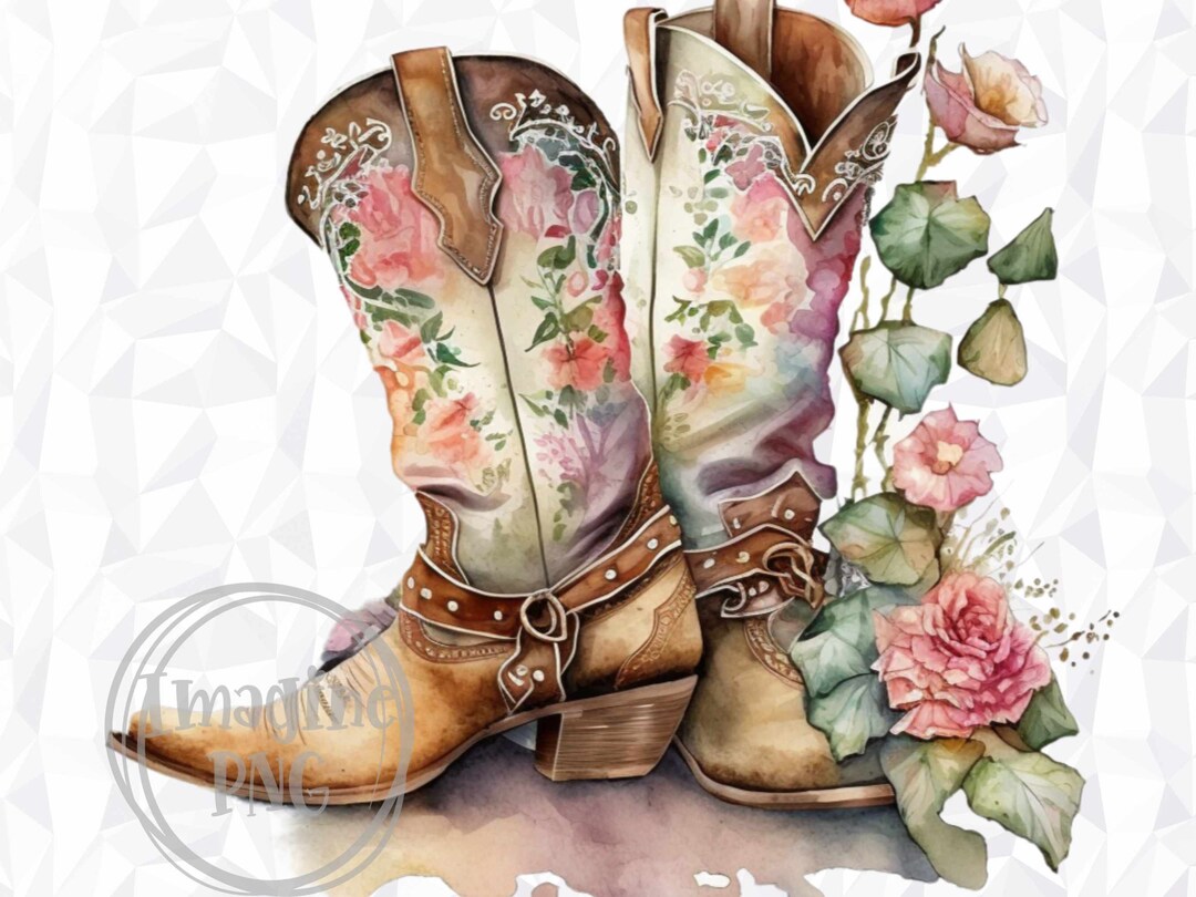 Western Boots Sublimation Design, Boots PNG, Boots and Flowers ...