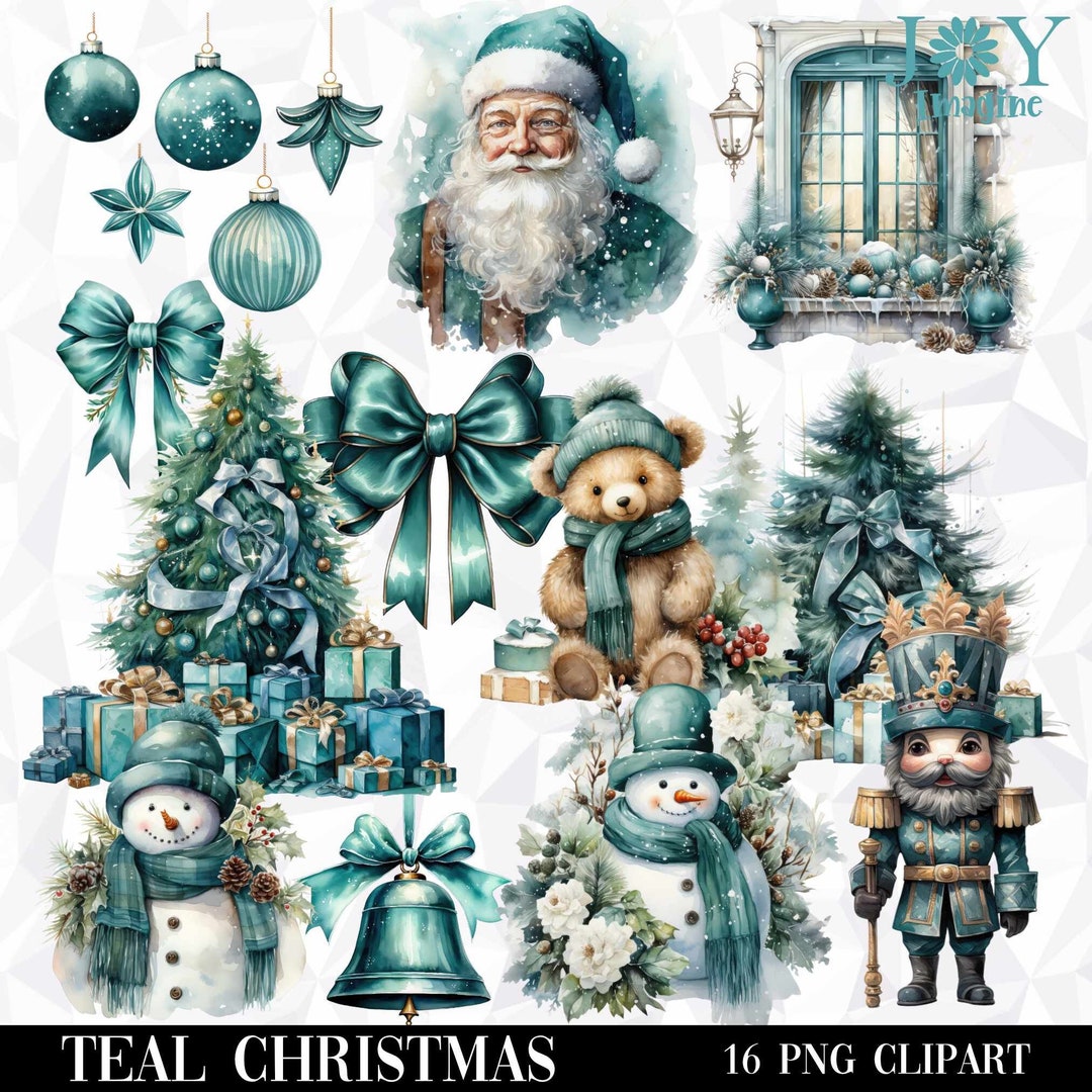 Watercolor Teal Christmas Clipart PNG - Sublimation Designs ...