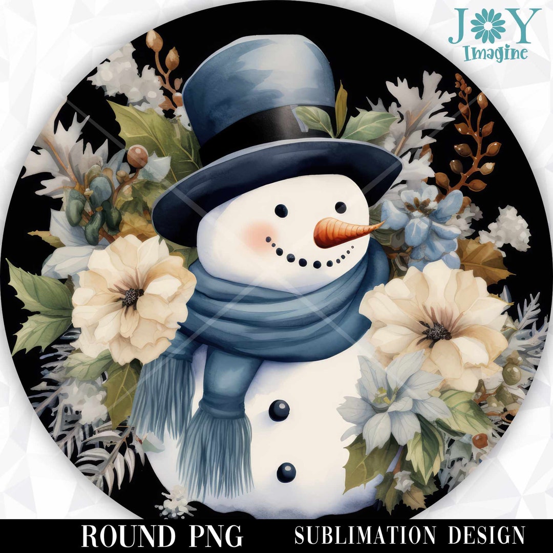 Watercolor Round Snowman Sublimation Design, Christmas Ornament, Round ...