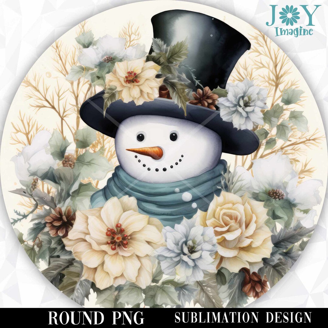 Watercolor Round Snowman Sublimation Design, Christmas Ornament, Round ...