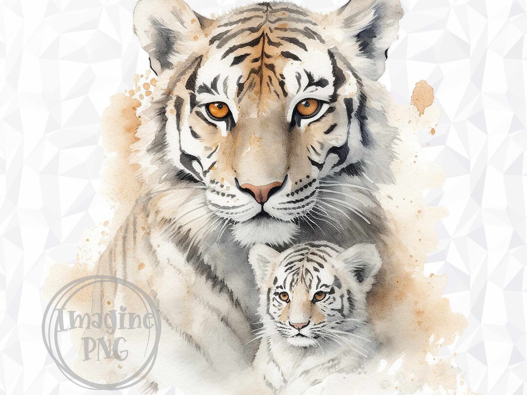 Watercolor Tiger and Baby PNG Clipart, Tiger PNG, Digital Instant ...