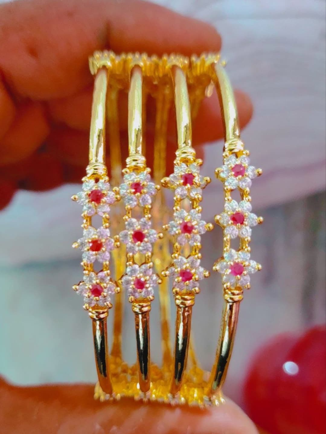 Indian Bollywood 18k Gold Plated CZ Stone Bangles Excellent Handmade ...