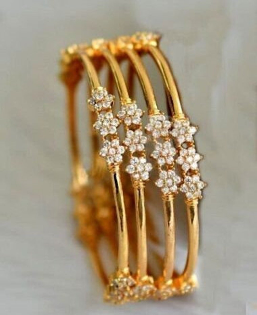 Indian Bollywood 18k Gold Plated CZ Stone Bangles Excellent - Etsy