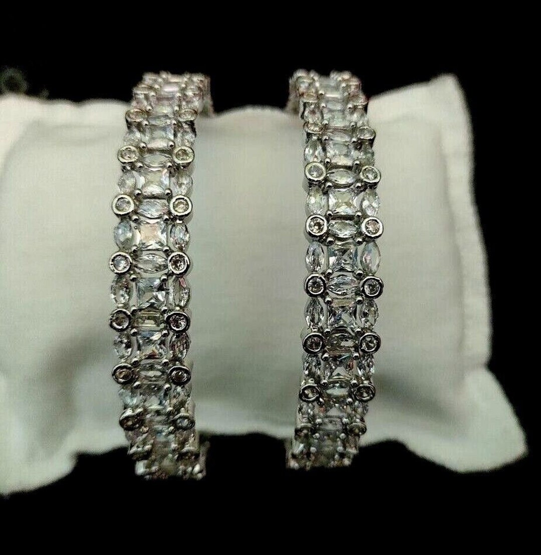Exclusive Beautiful Women's Girl Bangles Silver Plated AAA White CZ ...