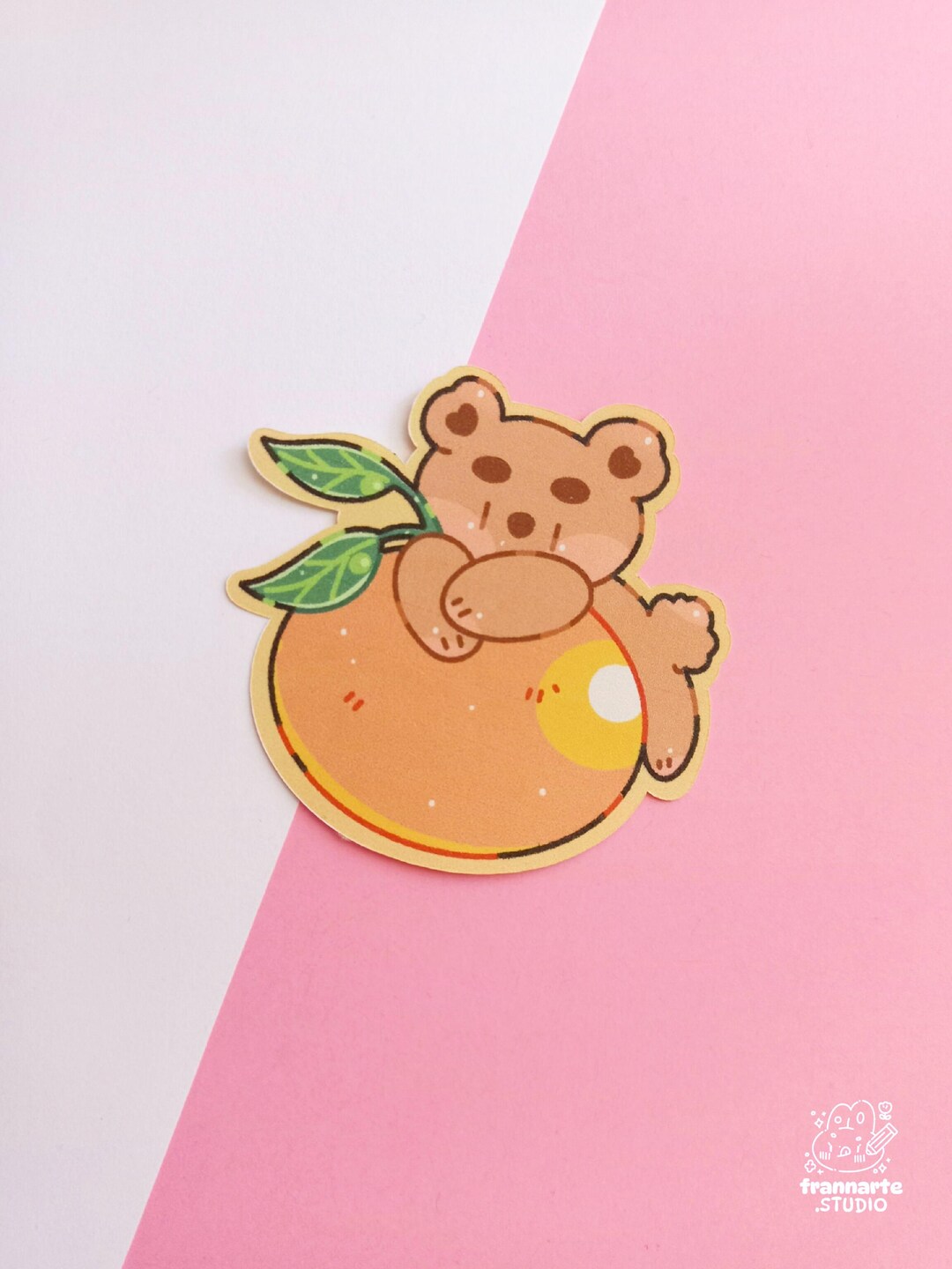 Bear With Mandarin Sticker / Cute Kawaii Fruit Nature Animal Sticker ...