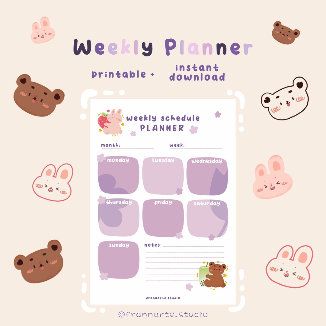 Cute Weekly Planner / / Printable / Digital Download / A4 Planner ...