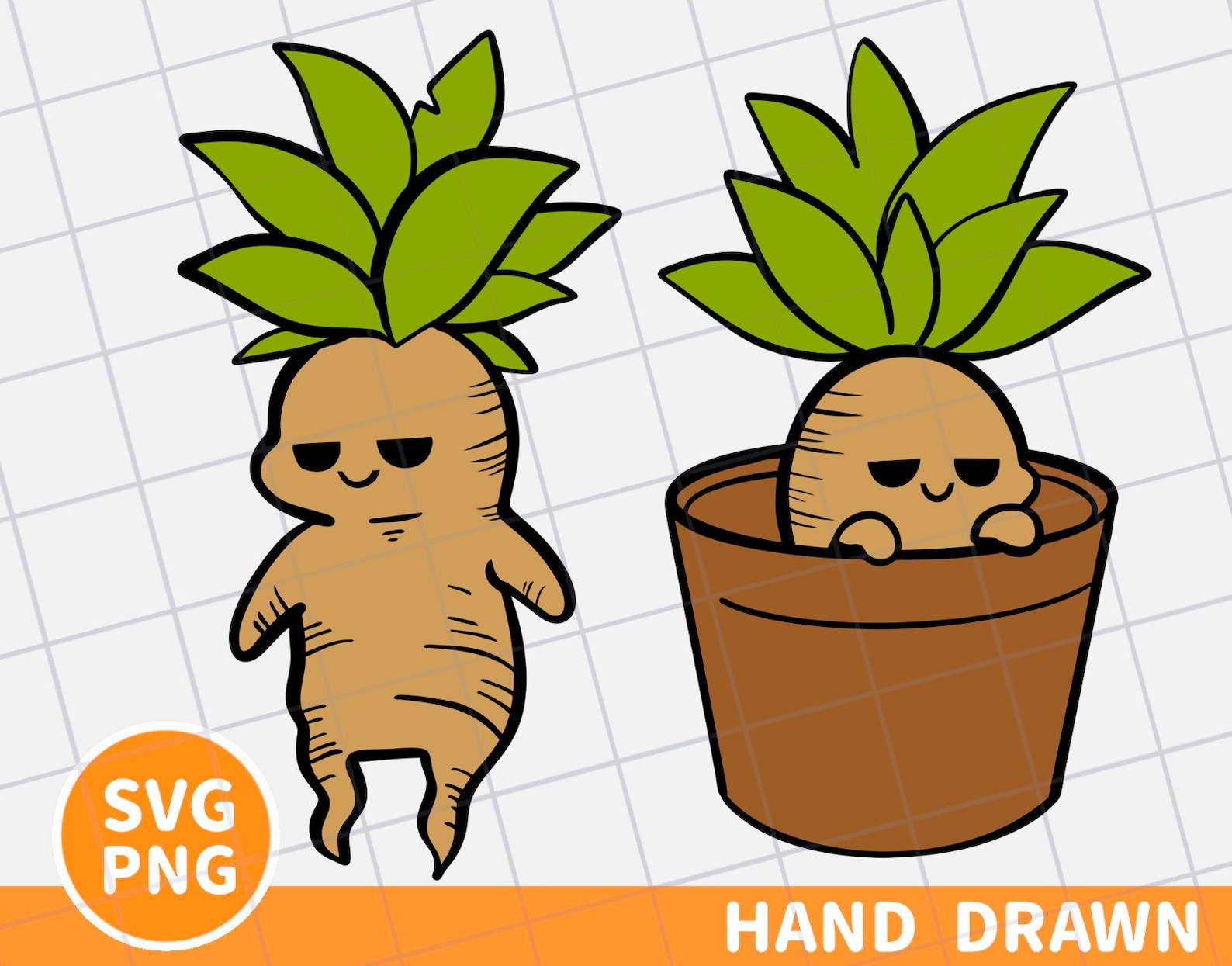 Cute Mandrake Digital Clipart, Baby Mandrake Illustration, Kawaii ...