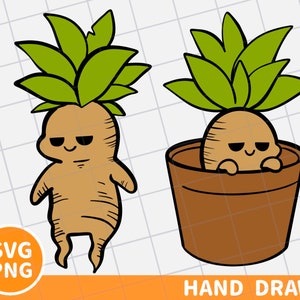 Cute Mandrake Digital Clipart, Baby Mandrake Illustration, Kawaii ...