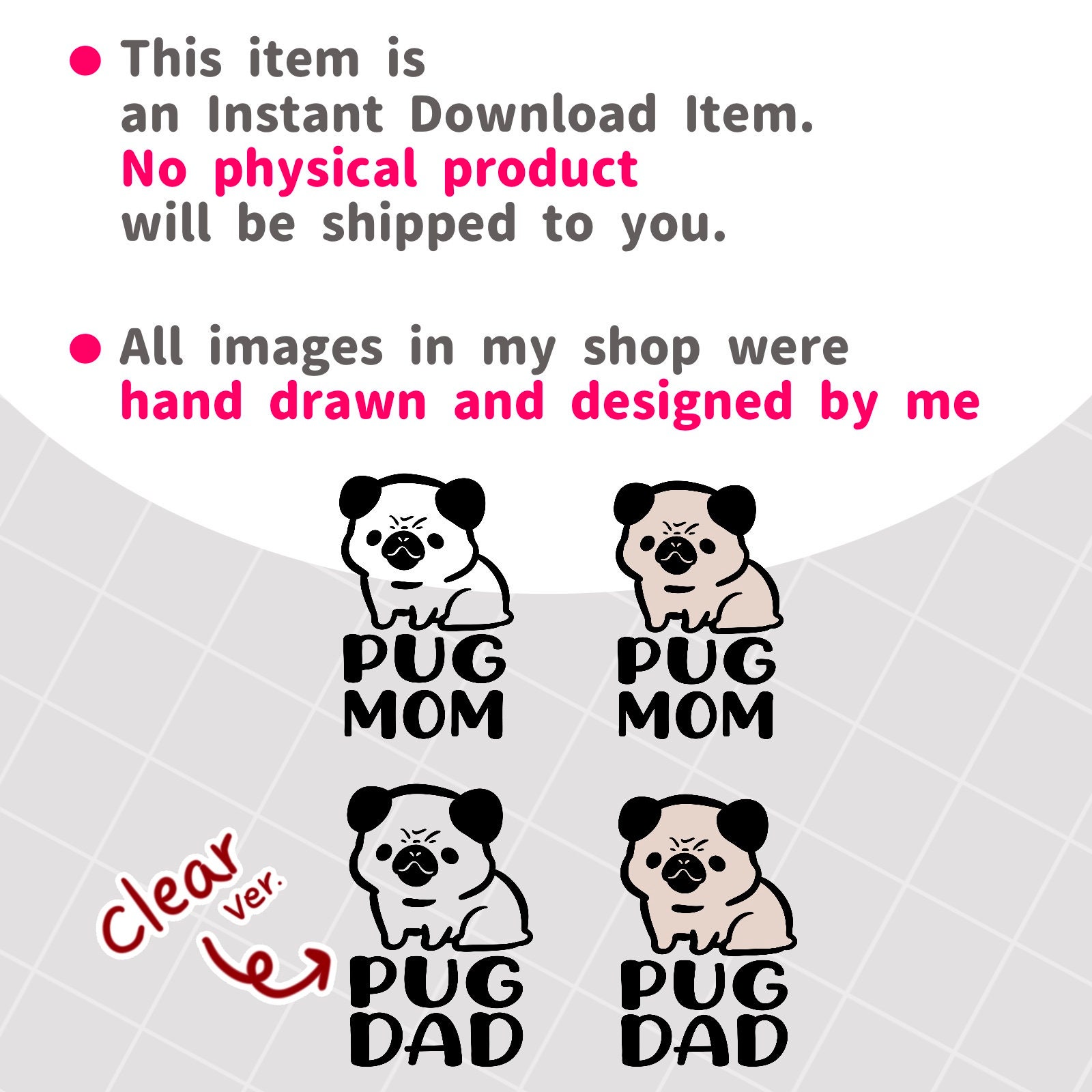 Pug Mom Pug Dad Digital Clipart, Instant Download Svg Png, Gift for ...