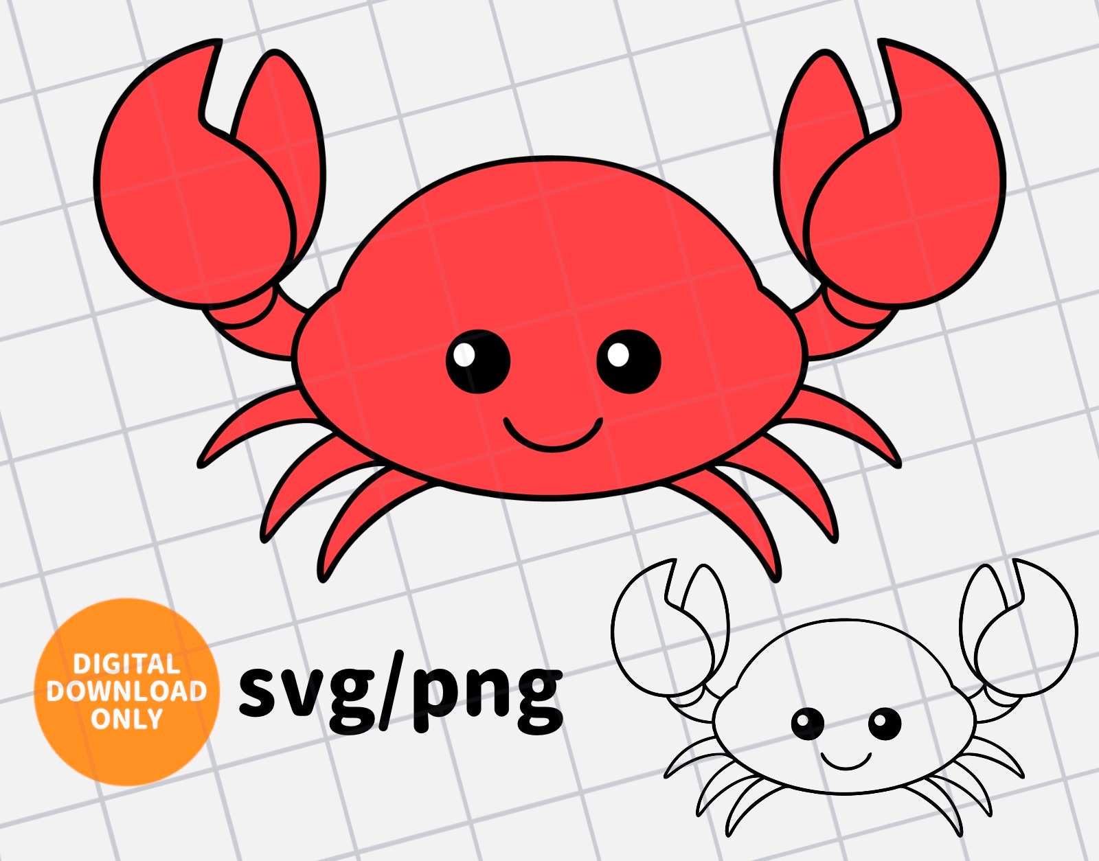 Cute Crab Clipart, Kawaii Crab Svg Png, Digital Instant Download Crab ...