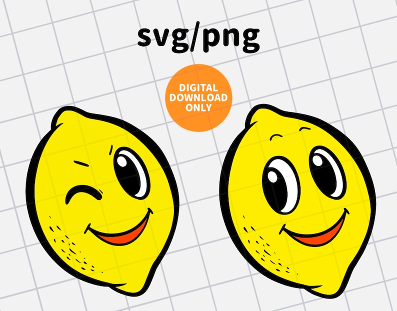 Lemon Character Clipart, Lemon Face Digital Instant Download, Lemon ...