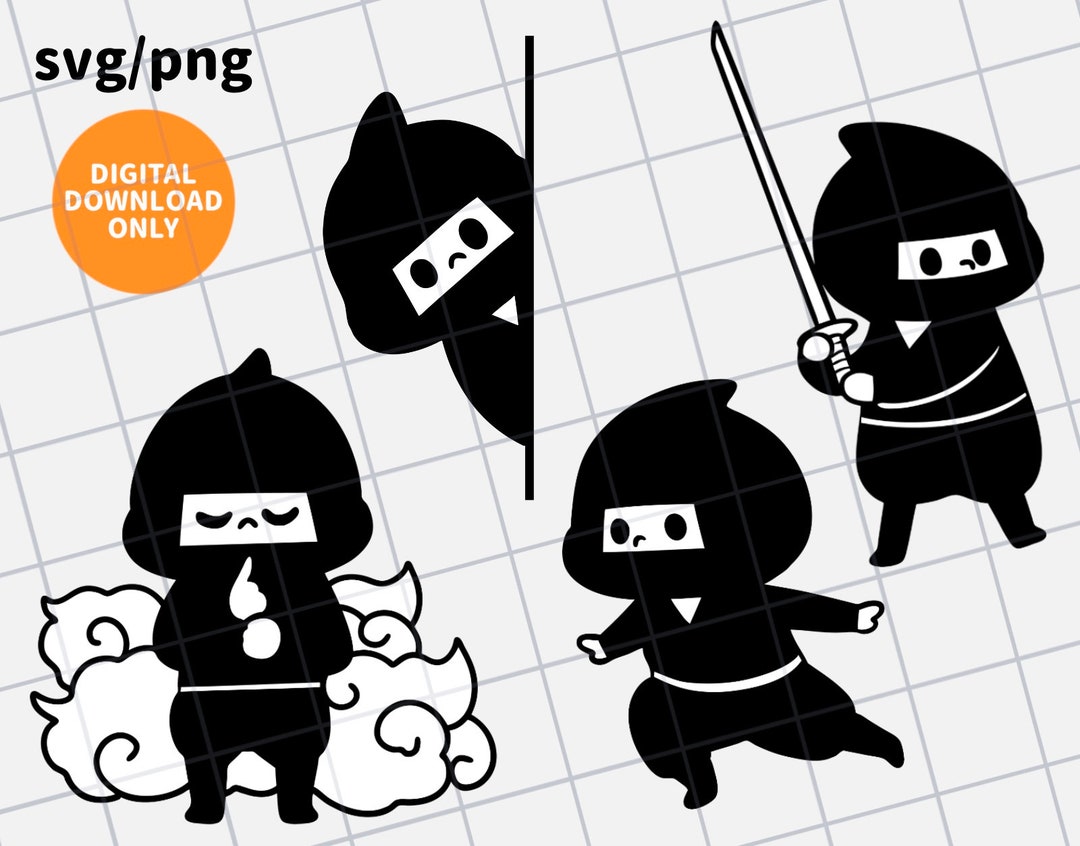 Cute Ninja Clipart Svg Png, Kawaii Simple Ninjas, Digital Instant ...