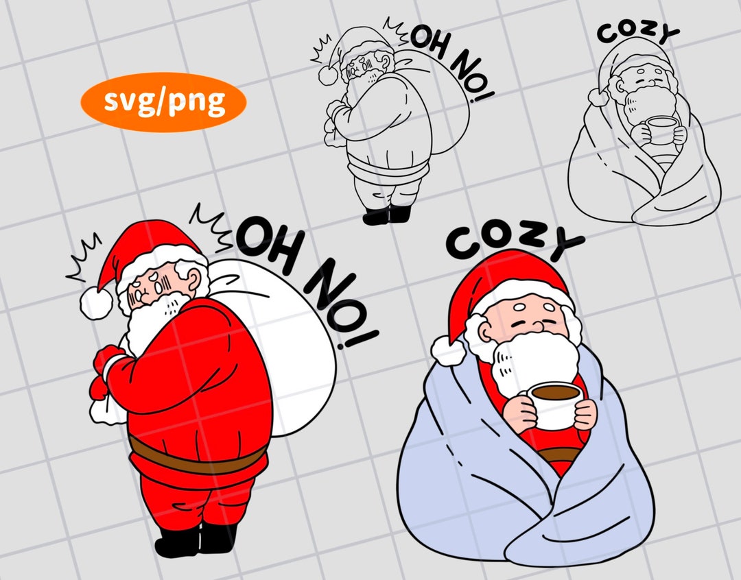 Funny Santa Drawing,santa Svg,santa Png,christmas Illustration,santa ...