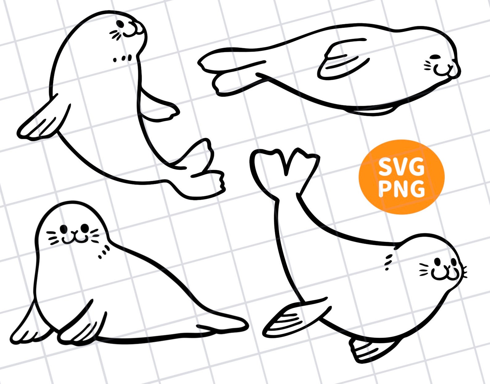 Seal Digital Clipart Bundle, Seal Svg, Seal Png, Line Art Seal, Hand ...