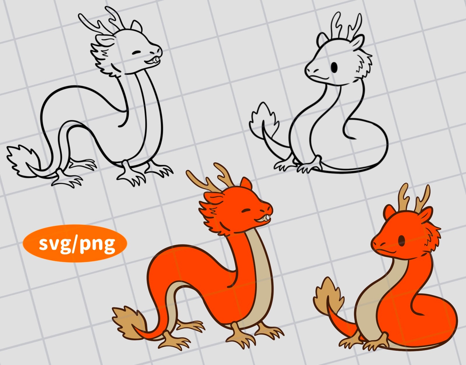 Dragon Digital Clipartred Dragondragon Line Artzodiacasian - Etsy