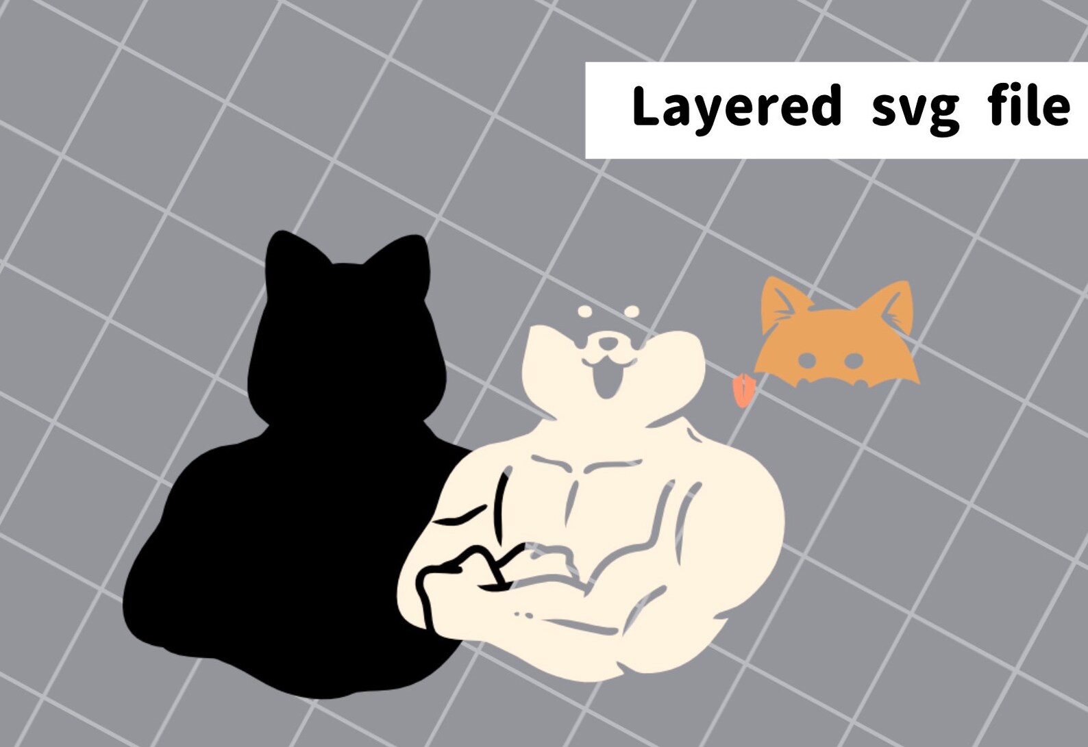 Muscle Animals Svg Png Digital Clipart, Muscular Shiba Dog, Cat, Rabbit ...