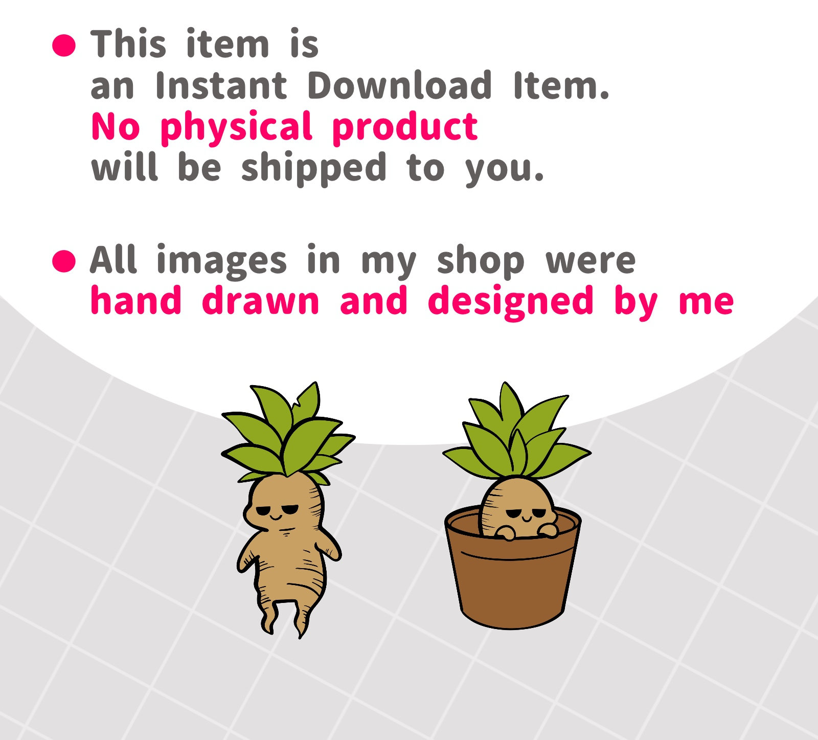 Cute Mandrake Digital Clipart, Baby Mandrake Illustration, Kawaii ...
