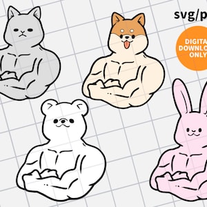Muscle Animals Svg Png Digital Clipart, Muscular Shiba Dog, Cat, Rabbit ...