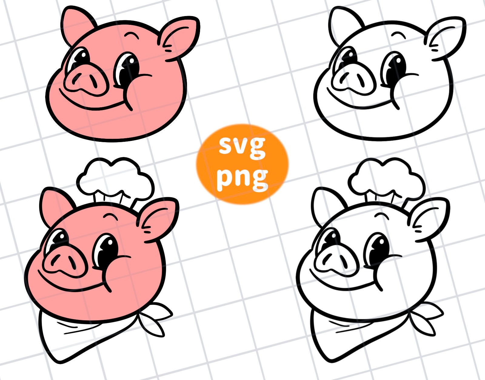 Dibujo de cerdo chef png de cerdo svg de cerdo ilustración - Etsy México