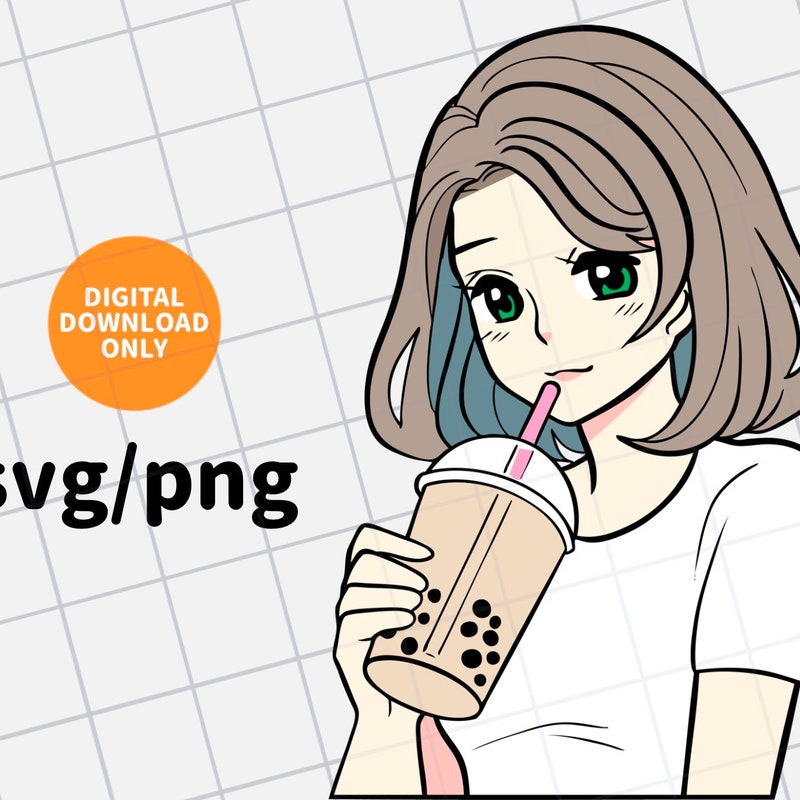 Anime Girl Drinking Boba - Etsy